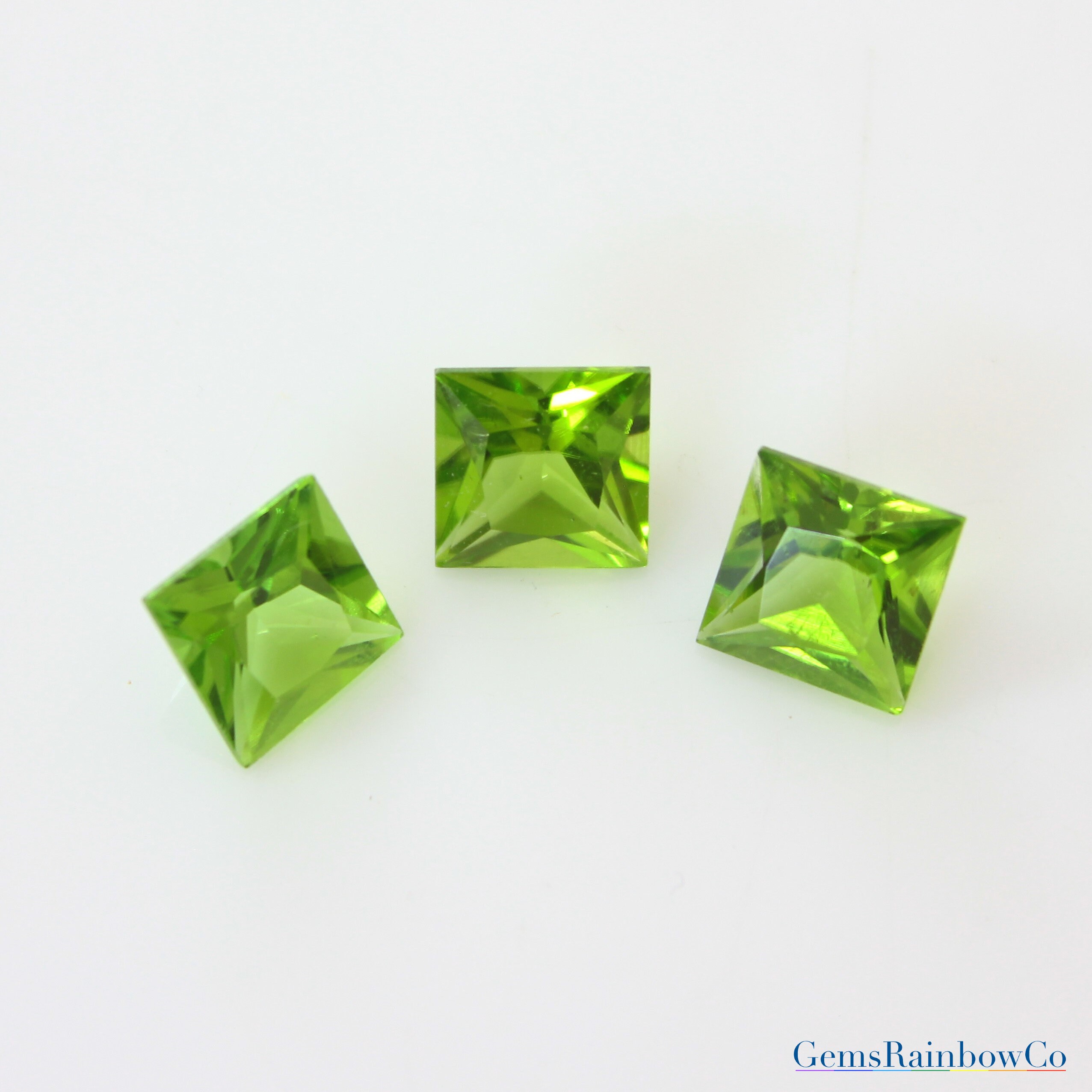 Natural Peridot Square Shape Princess Cut Loose Gemstone in Size 8 Mm ...