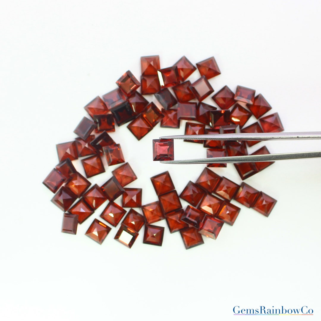 Red Garnet 6mm Square Faceted Loose Gemstones, AAA+ Quality, Indian ...