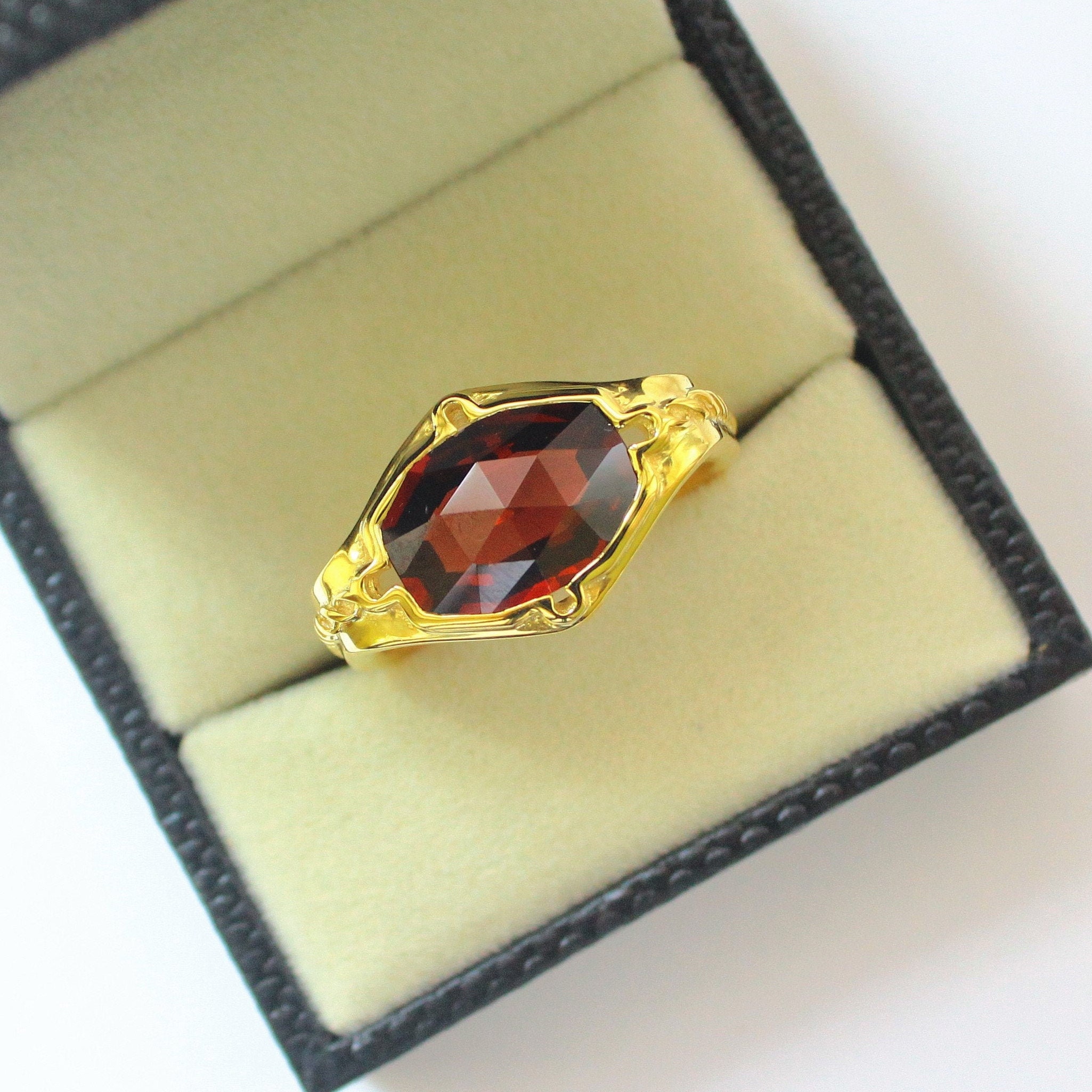 Solid Gold Ring Set With a Stunning Natural 14x10 Faceted Red | Etsy
