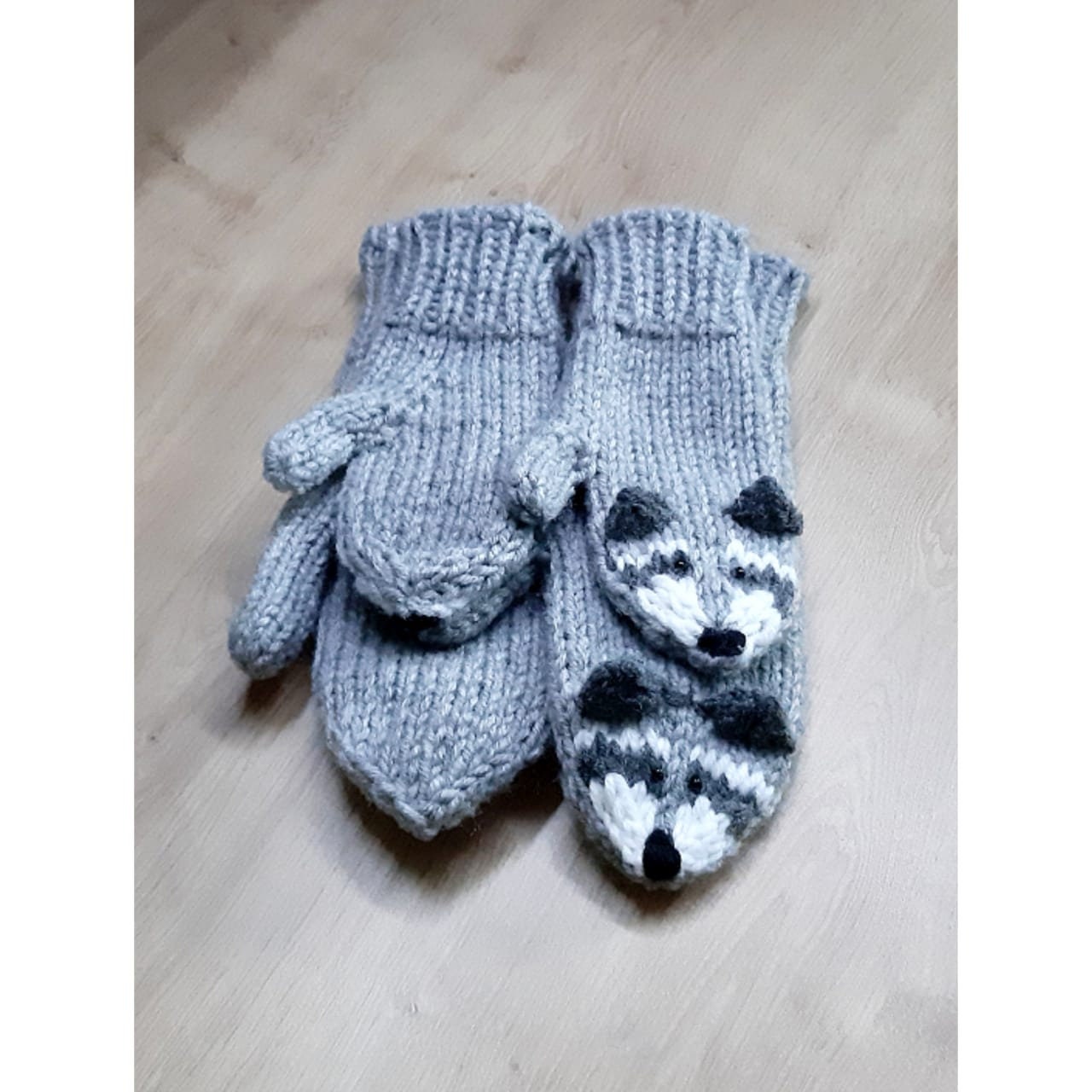 Animal Mittens With Raccoons Matching Knit Gloves Couple Look Mommy and ...