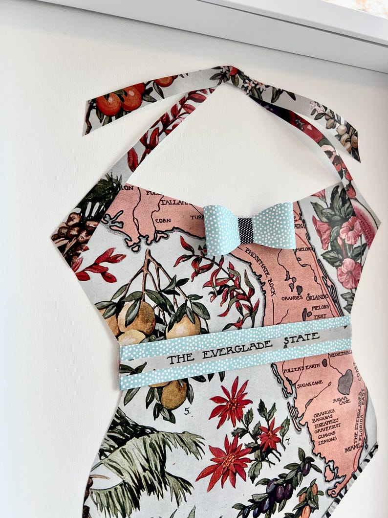 Vintage Style Florida Map Bathing Suit Wall Art, Beach House Decor ...