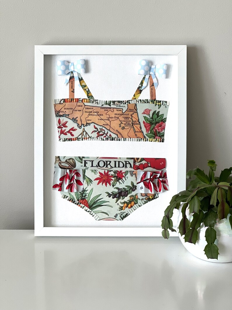 Florida Paper Bathing Suit Art, Hand Folded Florida Map, Vintage Style ...