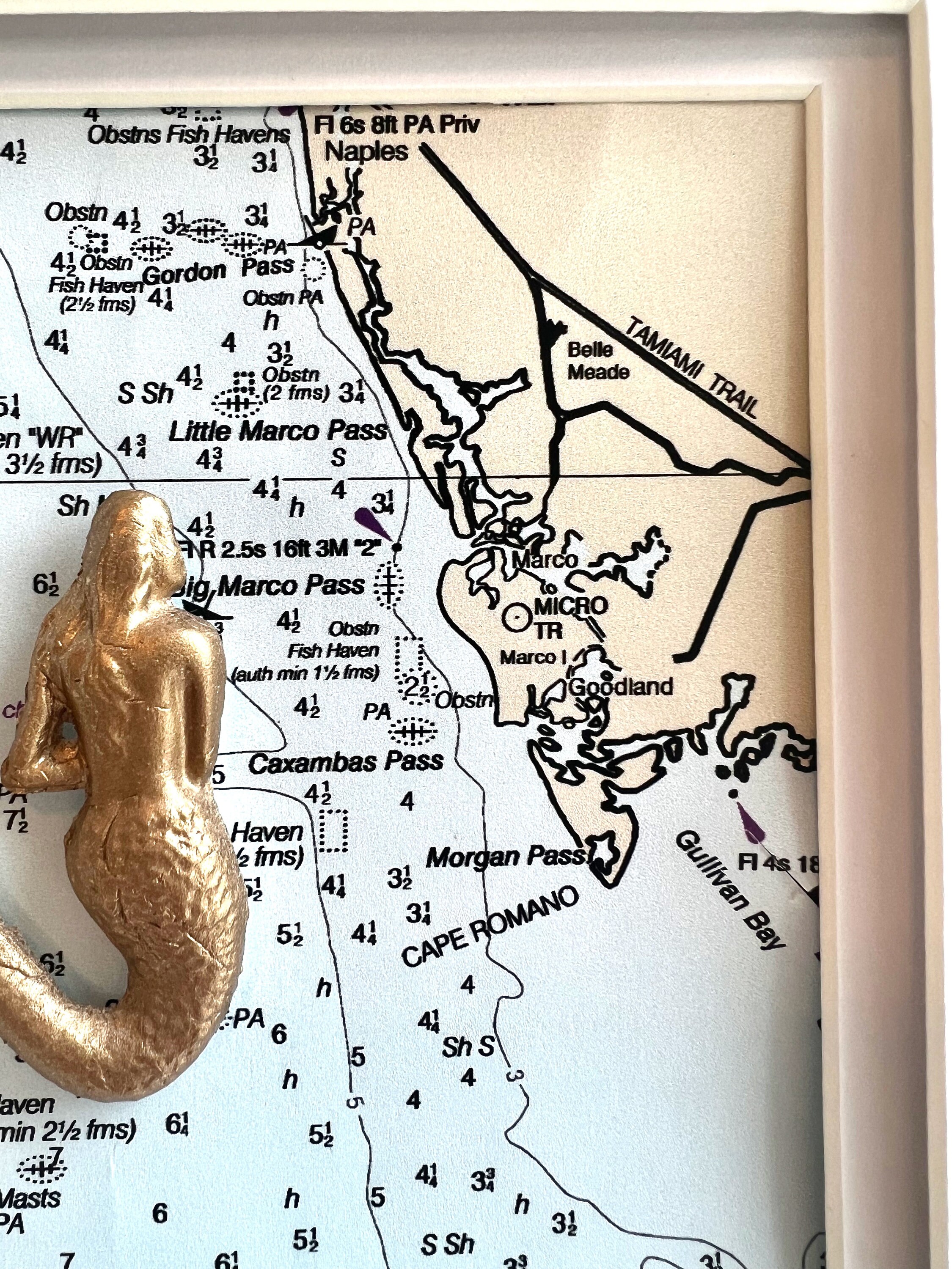 Gold Intaglio Mermaid Nautical Chart Art, Mermaid Baby Shower, Cottage ...