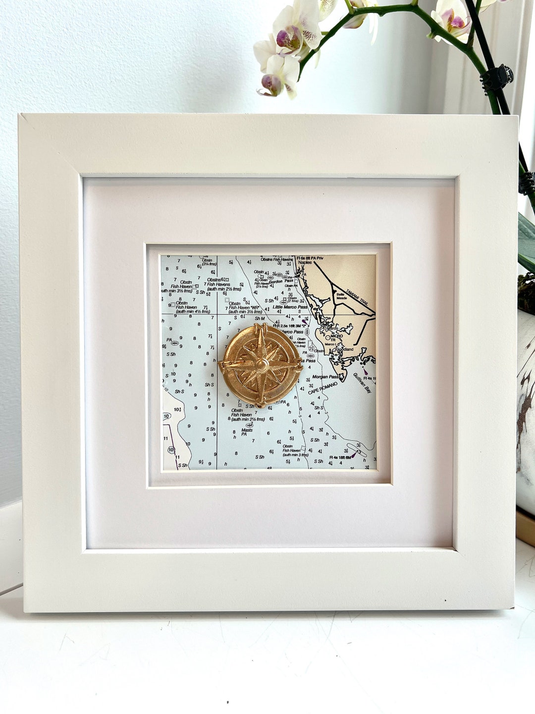 Customized Nautical Chart and Compass Rose Framed Artwork, Nautical ...
