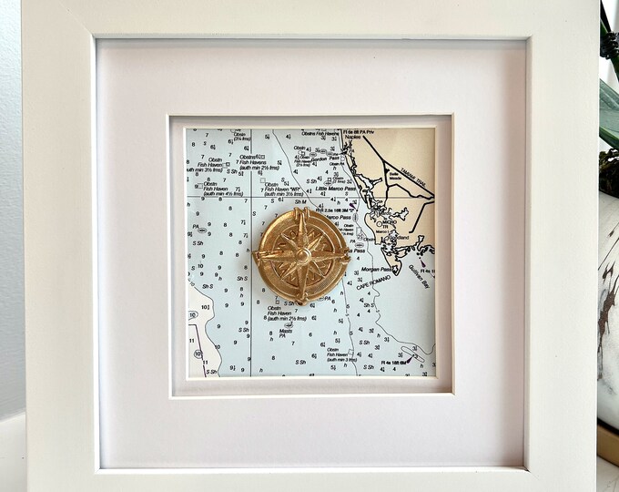 Customized Nautical Chart and Compass Rose Framed Artwork, Nautical ...