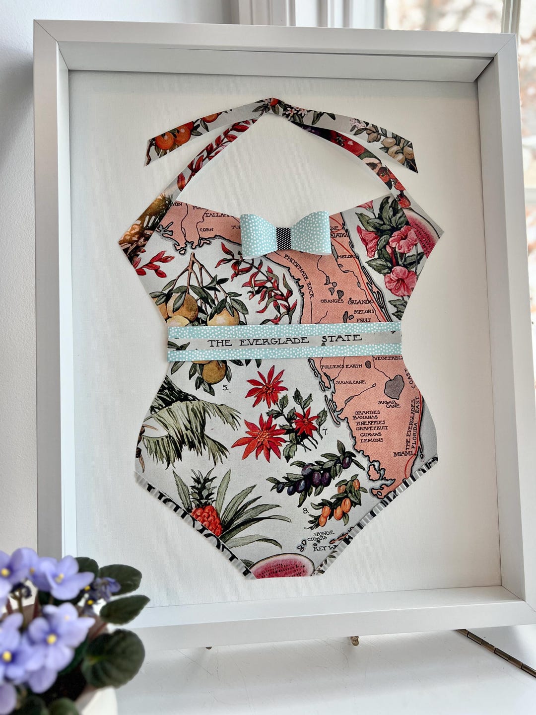Vintage Style Florida Map Bathing Suit Wall Art, Beach House Decor ...