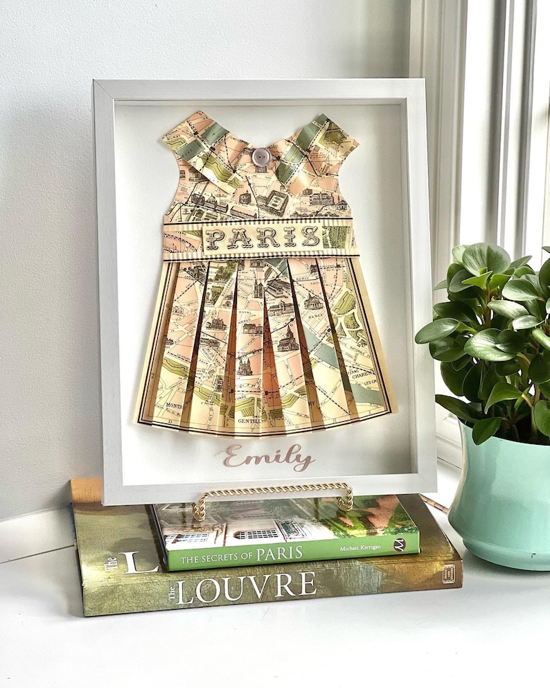 Vintage Paris Map Dress Wall Hanging, Personalized Nursery Paris Art ...
