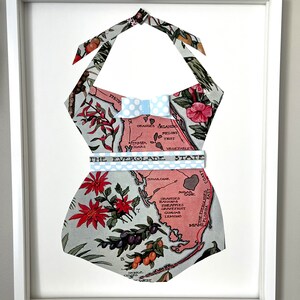 Vintage Style Florida Map Bathing Suit Wall Art, Beach House Decor ...
