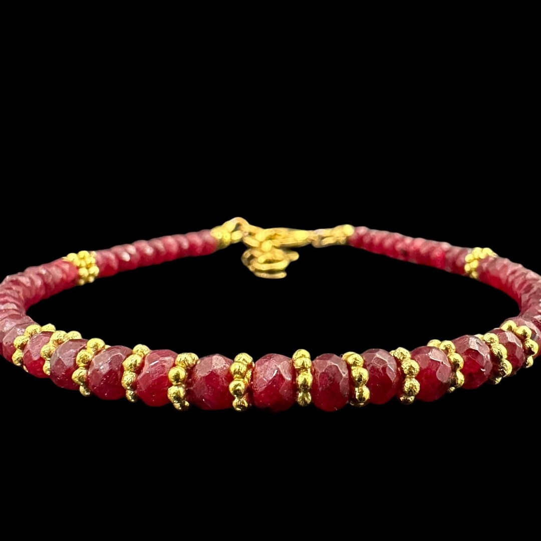 Faceted Ruby Beaded Bracelet: Handmade Gemstone Jewelry - Etsy