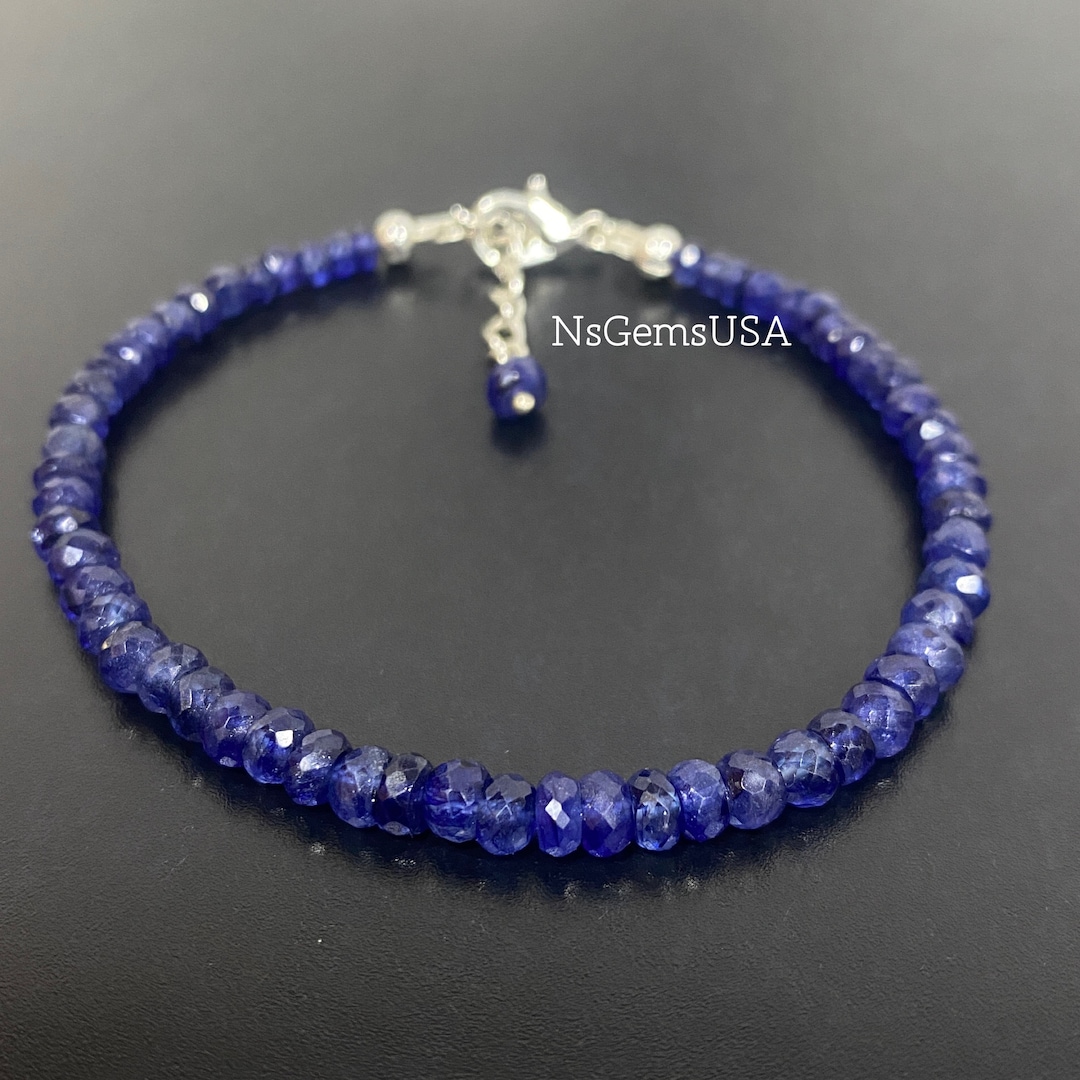 Blue Sapphire Beaded Bracelet, 4.5 Mm Blue Sapphire Micro Faceted Round Bead Bracelet, Blue Tiny ...