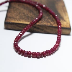 Faceted Ruby Beaded Necklace: Roundel Shape, AAA Quality, 925 Sterling ...