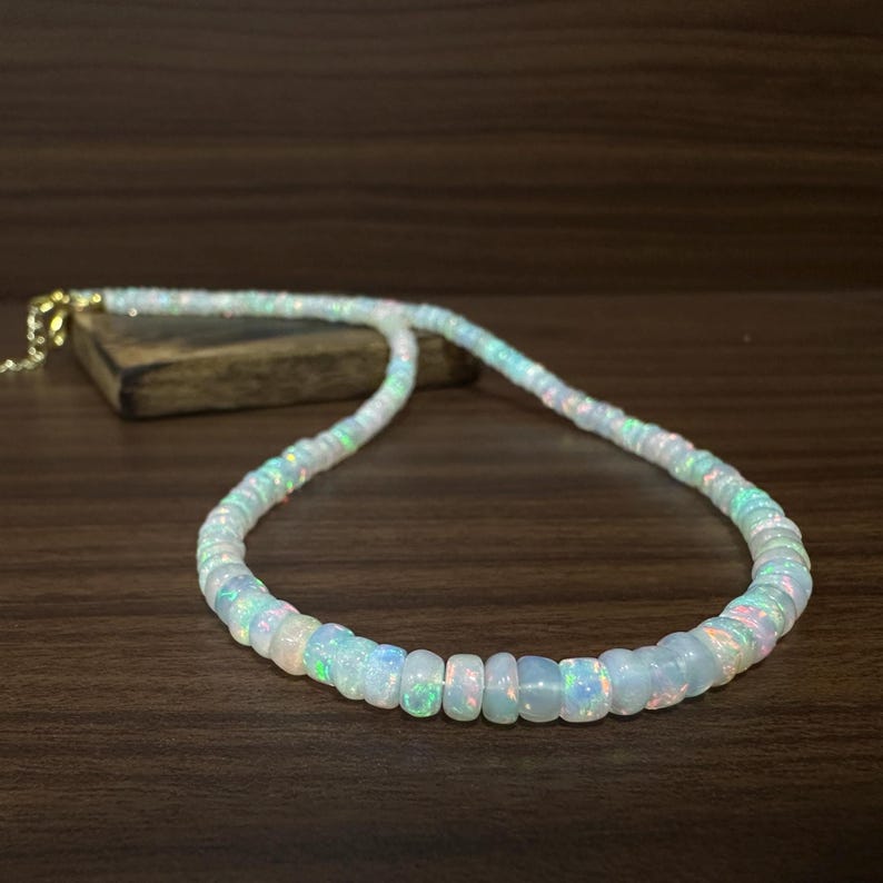 Genuine White Opal Beaded Necklace: 925 Sterling Silver, Handmade ...