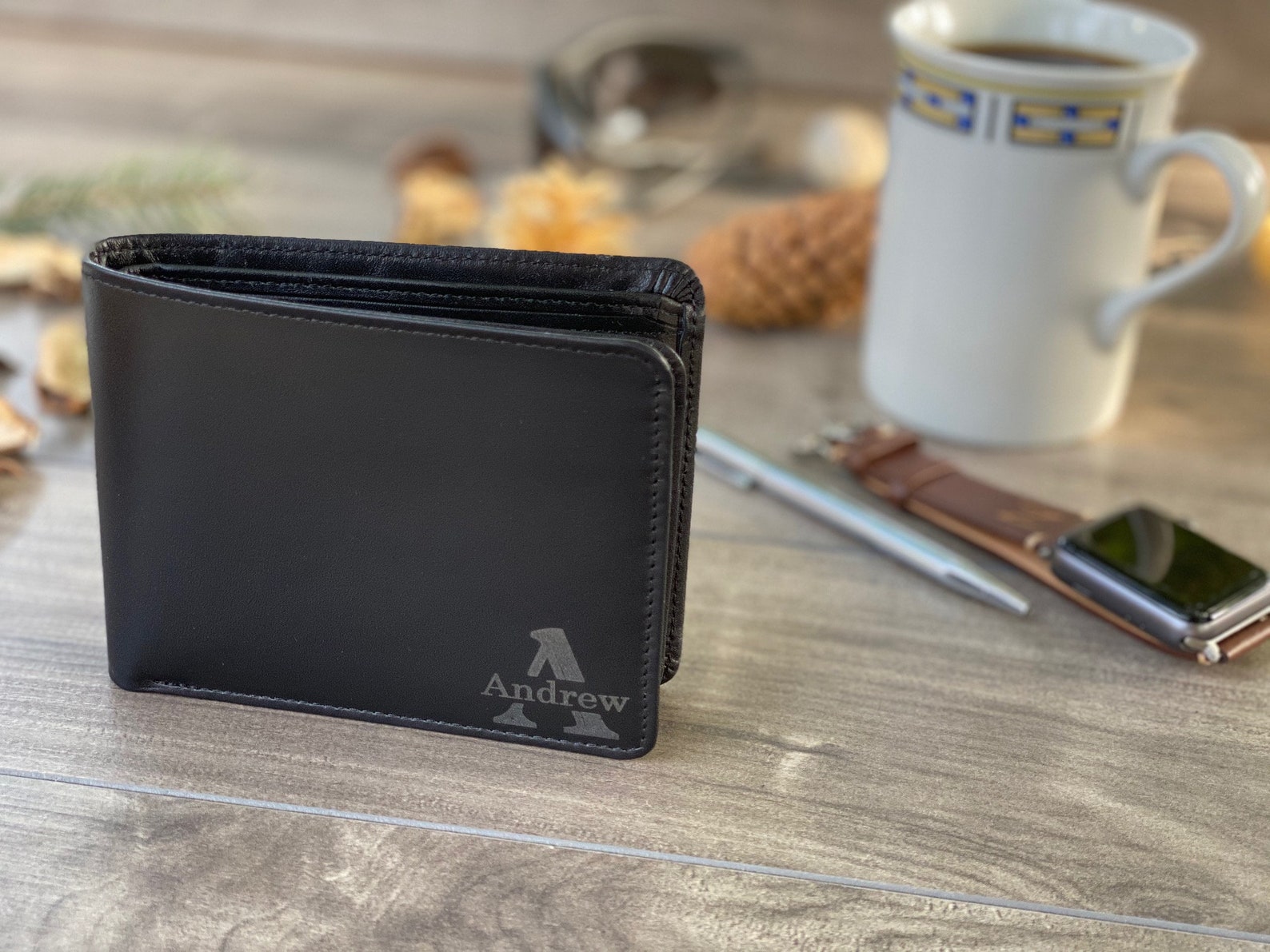 Custom Leather Wallet for Men Anniversary Gift for Him Personalized ...