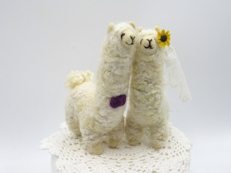 White Alpaca Wedding Cake Topper Groom And Bride Llama Needle Etsy