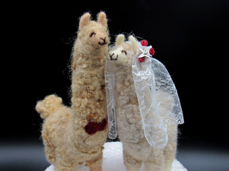 Beige Llama Fall Wedding Cake Topper Groom and Bride Alpaca | Etsy