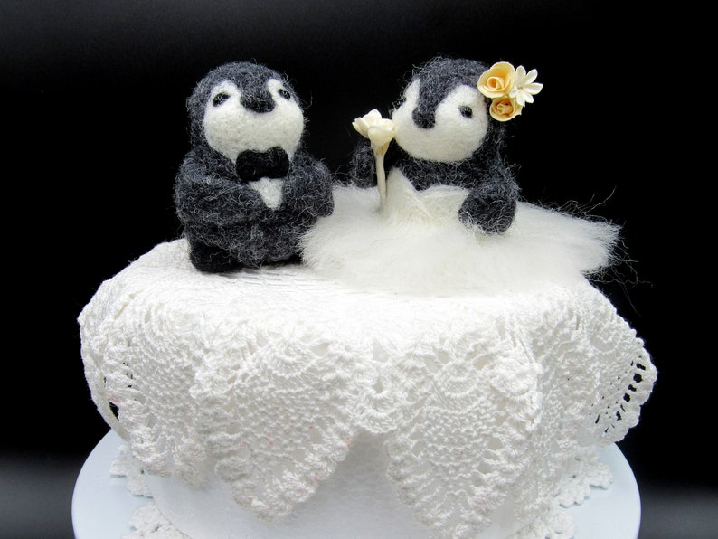 Grey Penguin Wedding Cake Topper Needle Felted Penguins Couple - Etsy
