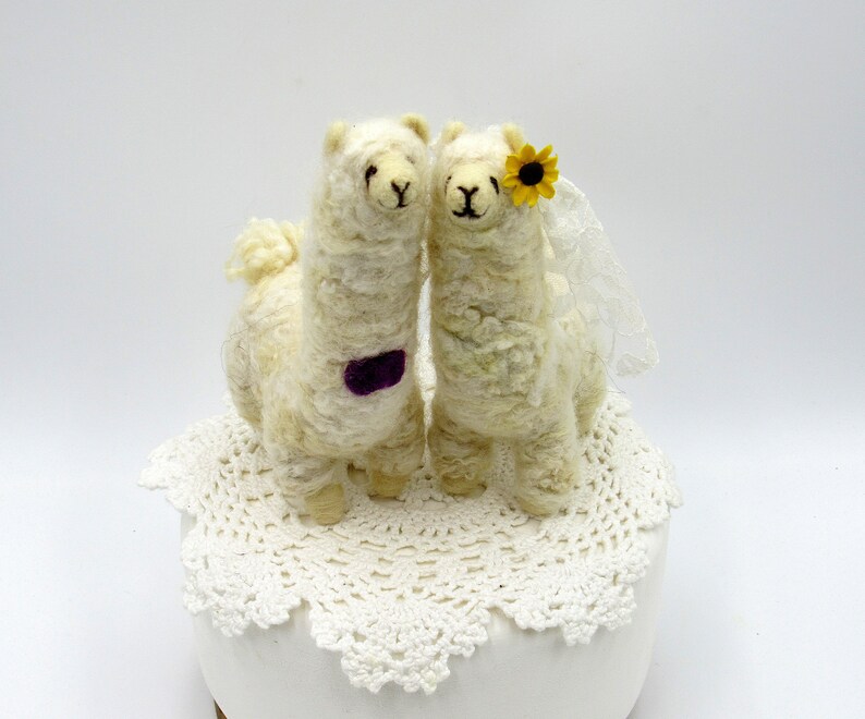 White Alpaca Wedding Cake Topper Groom And Bride Llama Needle Etsy