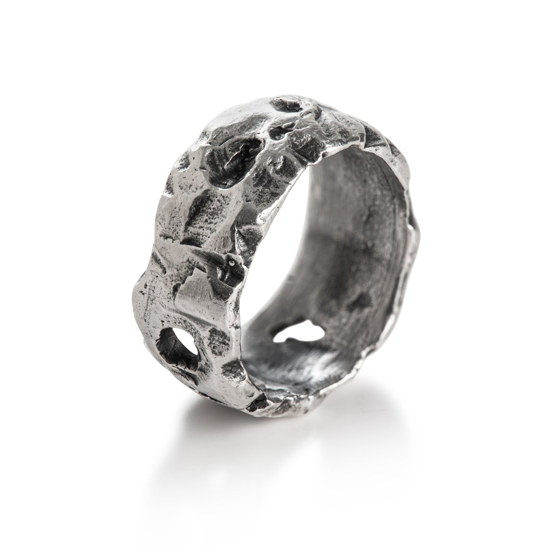 Rough Rocky Textured Edgy Ring, Sterling Silver Ring, Rustic Ring ...