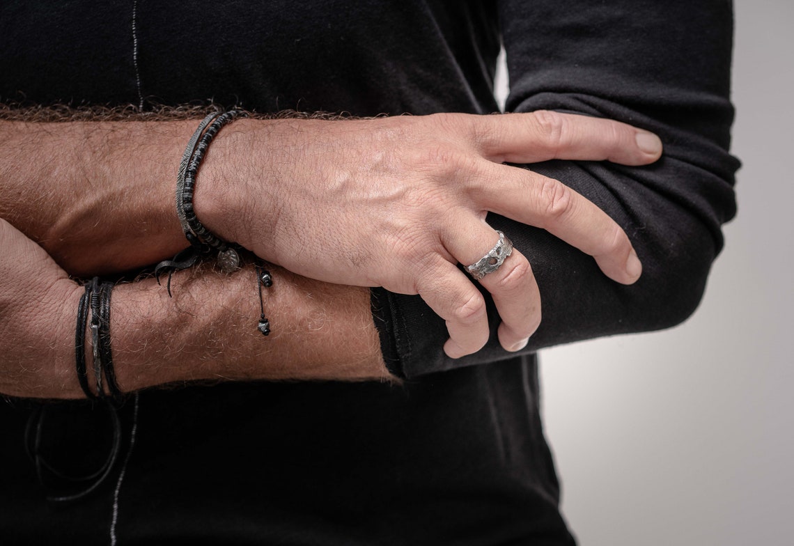 Rough Rocky Textured Edgy Ring Sterling Silver Ring Rustic - Etsy