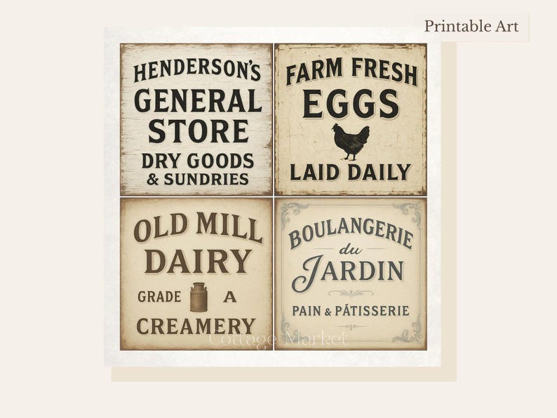 Vintage Farmhouse Sign Bundle, French Market Printable Labels, Kitchen ...