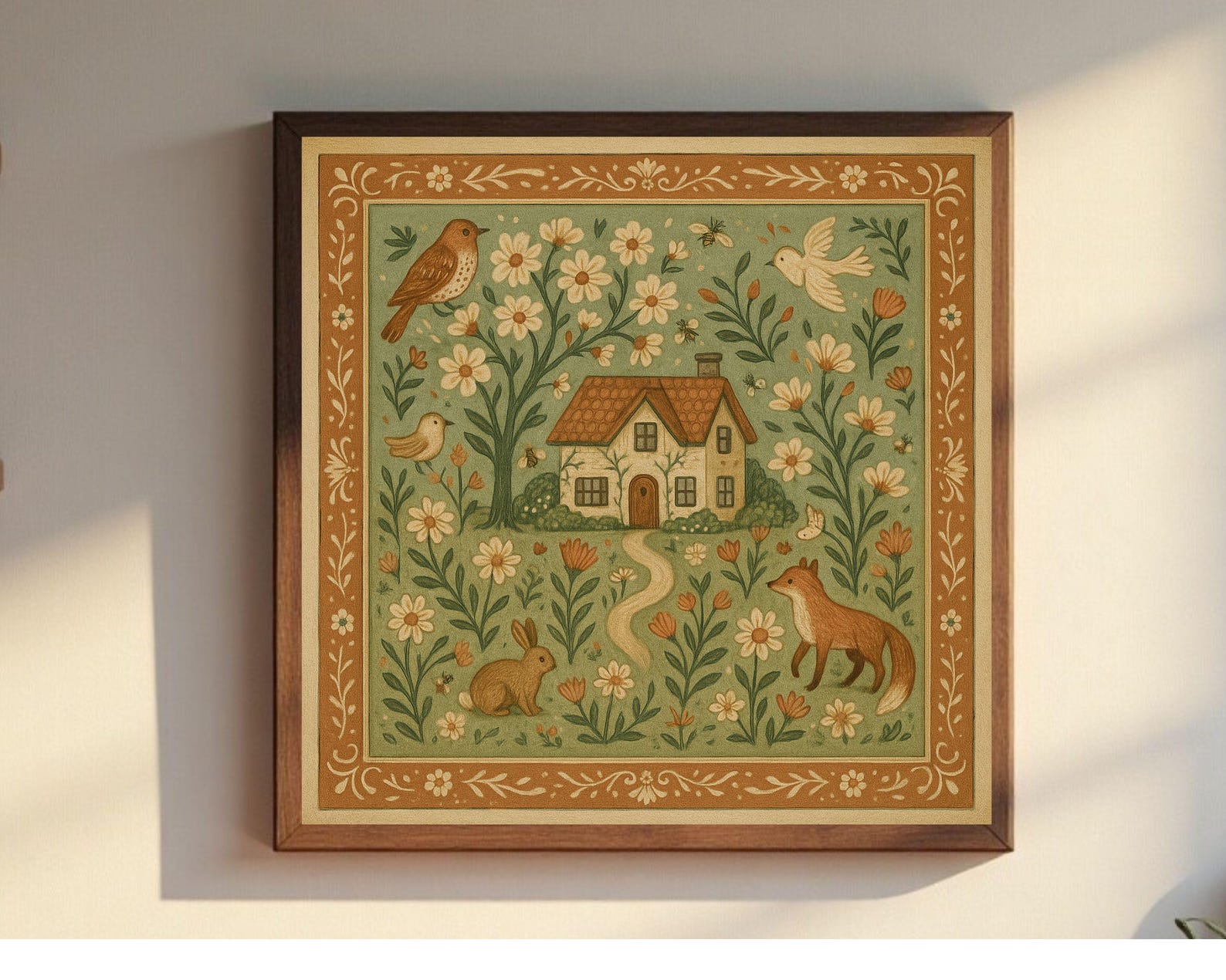 Cottagecore Floral Folk Art Print | Rustic Woodland Wall Art | Vintage ...