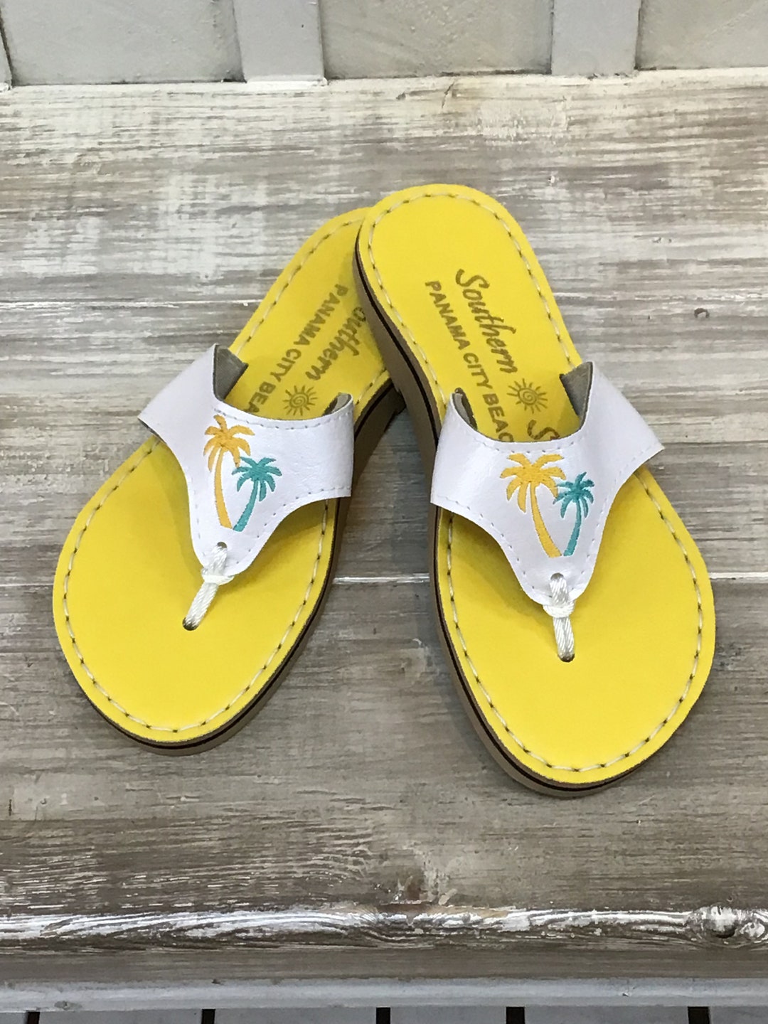 Double Palm Tree Sandals Pearl White and Yellow - Etsy