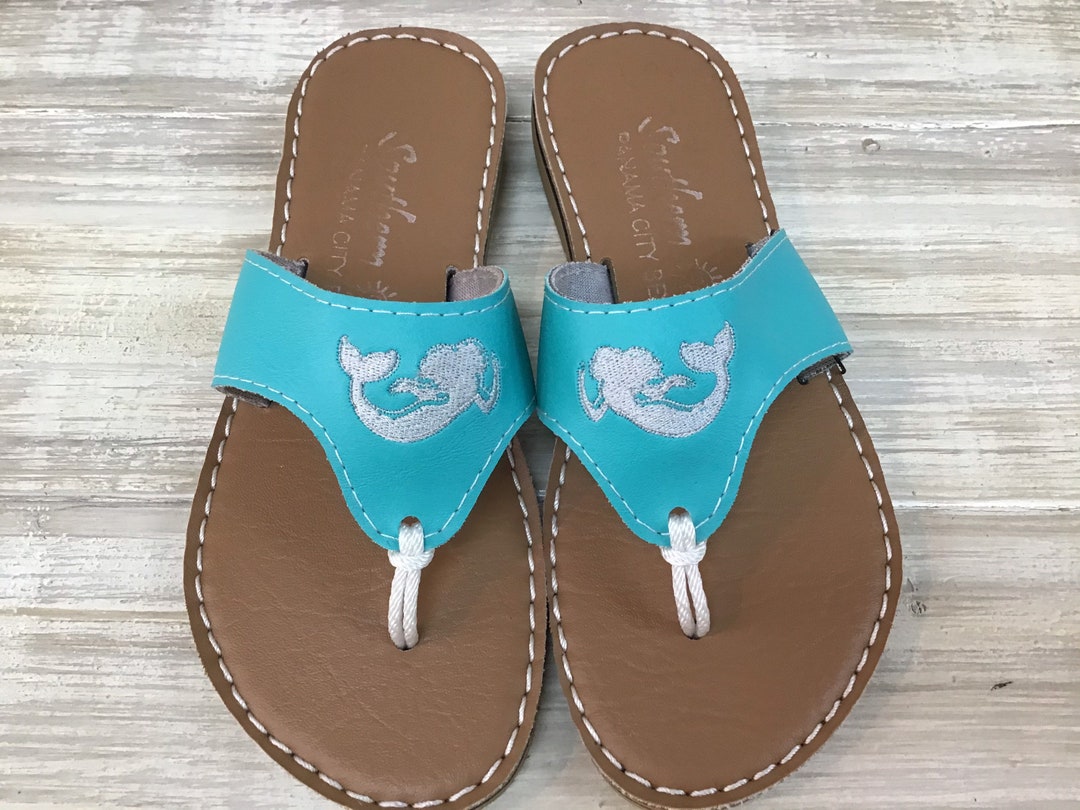 Mermaid Sandals: Aqua Strap on Suntan Footbed - Etsy