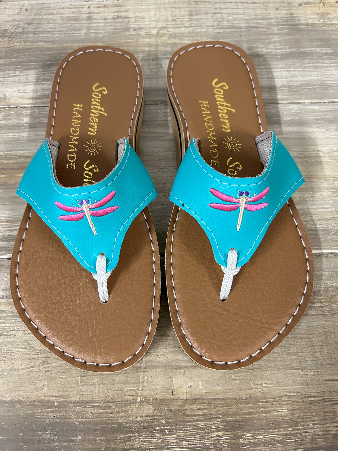 Custom Sandals Aqua With Colorful Dragonfly - Etsy