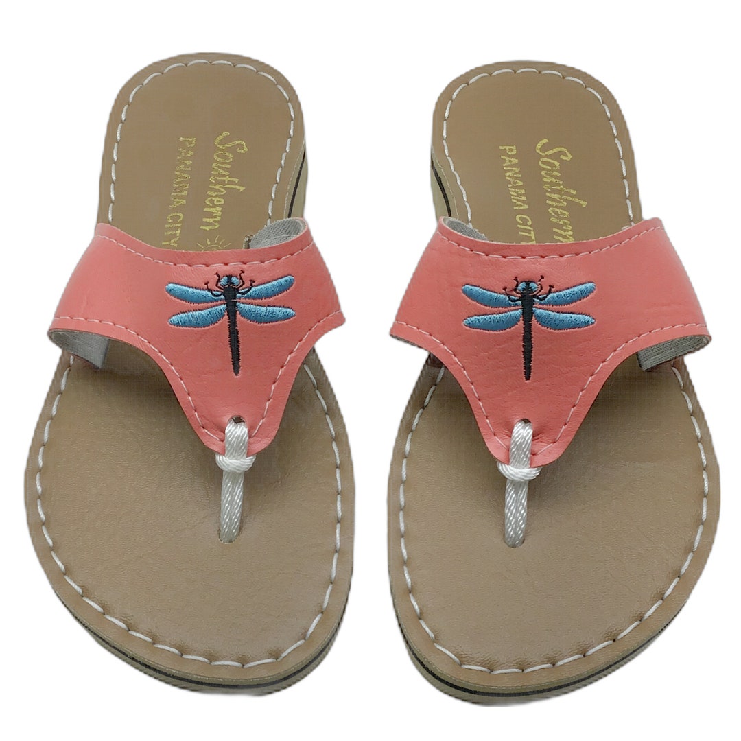 Dragonfly Sandals With Arch Support. Coral Strap on Suntan Footbed - Etsy