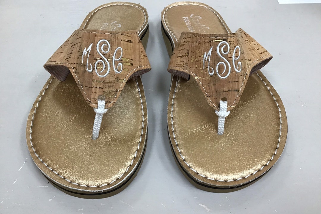 Monogrammed Sandals: Cork Strap on Bronze Footbed - Etsy