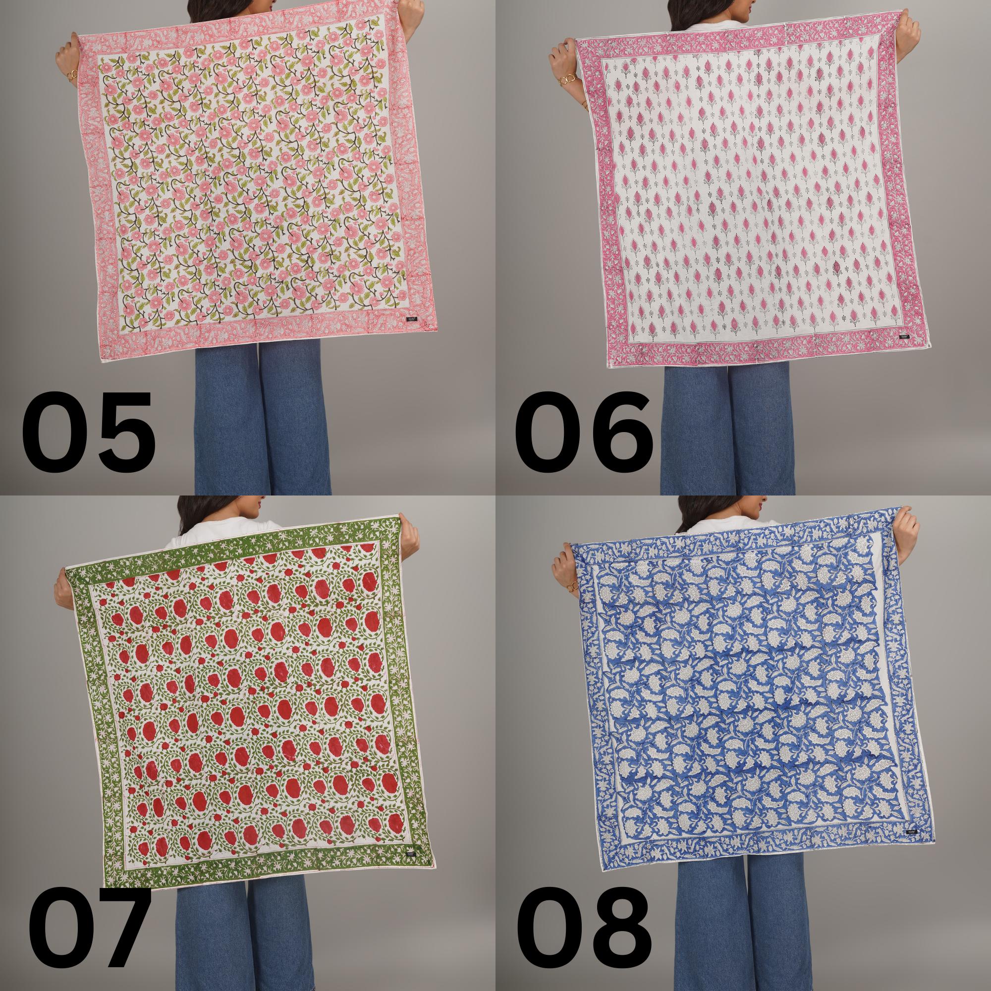 Indian Hand Block Print Cotton Square Scarf, 100% Pure Soft Cotton ...