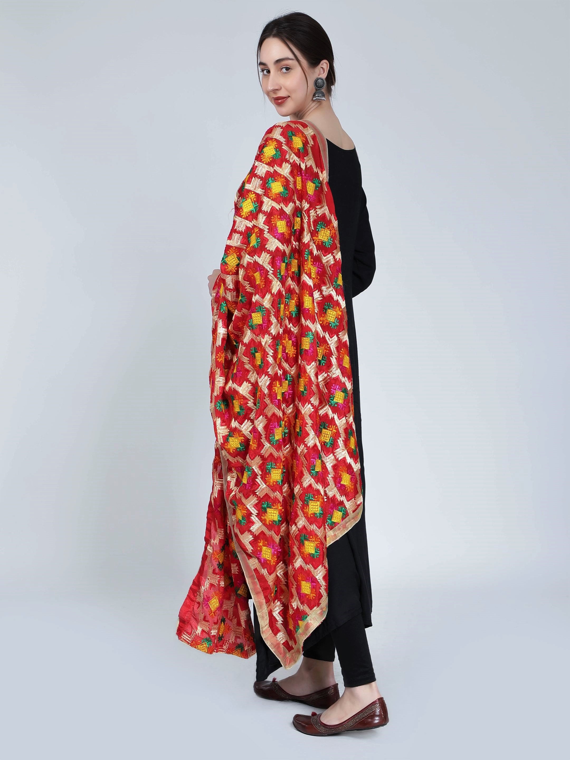 Phulkari Dupatta for Women Lace Border, Fulkari Dupatta, Indian Dupatta ...