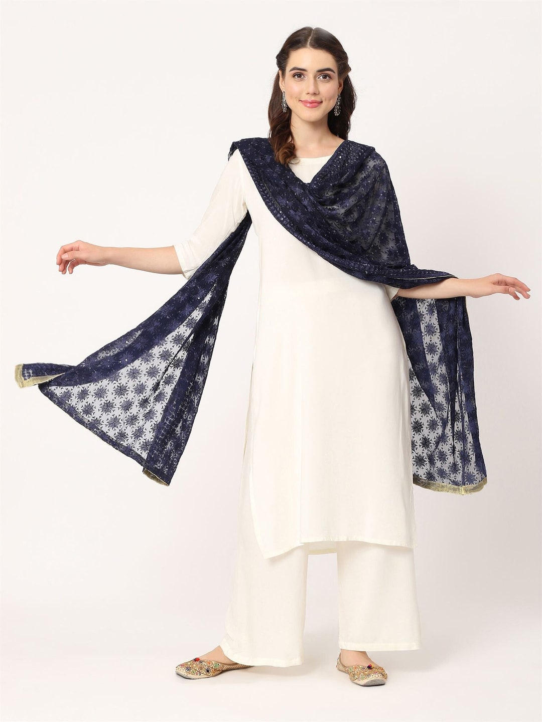Indian Scarf Blue Sequined Phulkari Dupatta , Fulkari Chunni, Indian ...