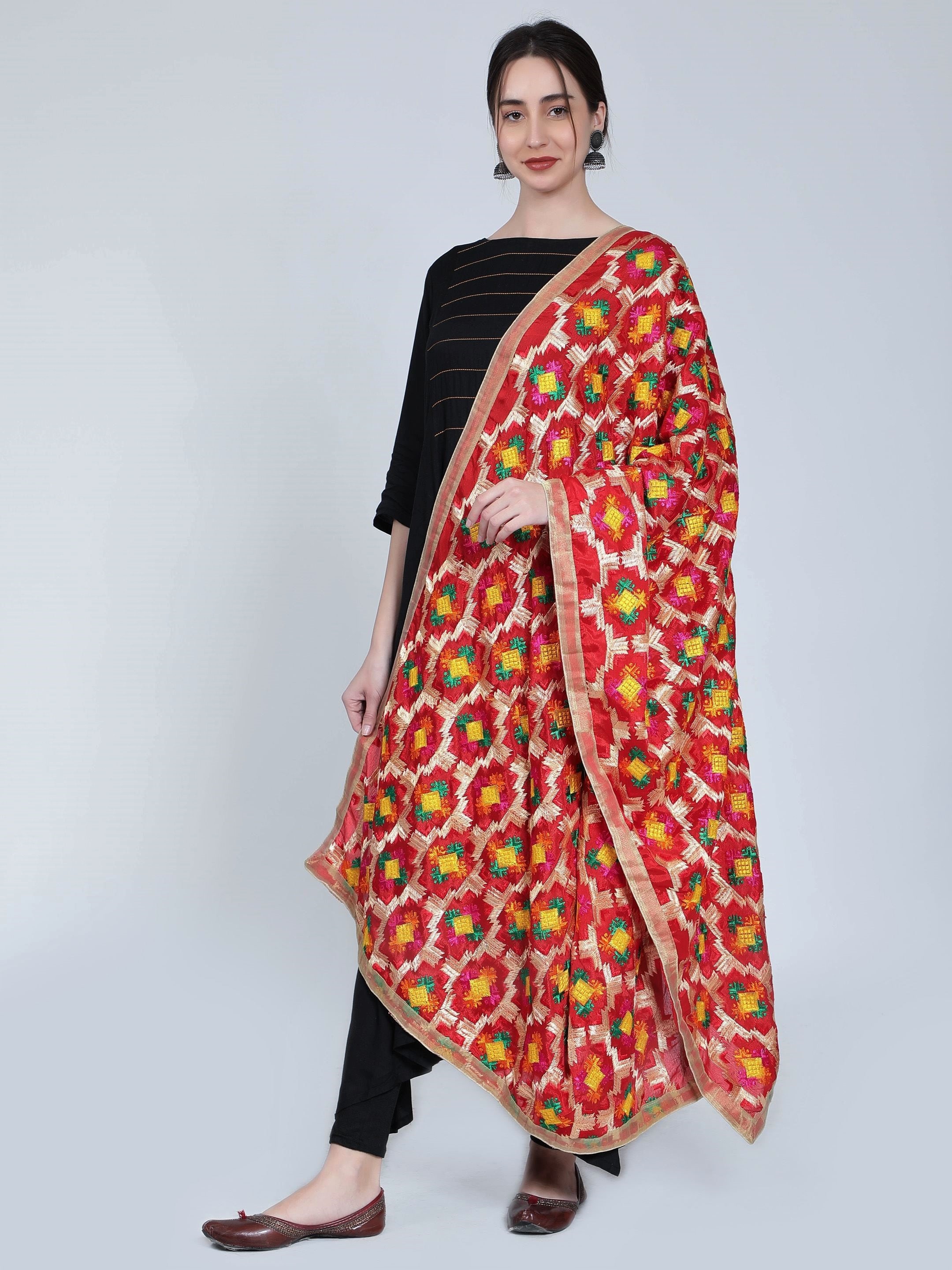 Phulkari Dupatta for Women Lace Border, Fulkari Dupatta, Indian Dupatta ...