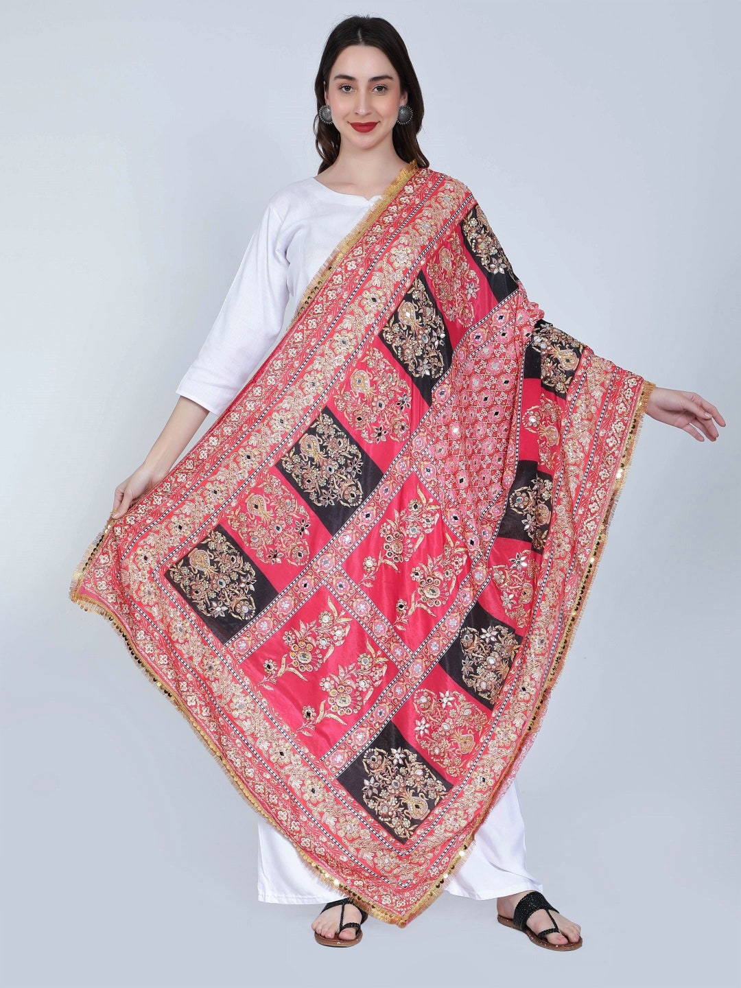 Pakistani Heavy Silk Dupatta With Mirror Work With Colourful Block ...