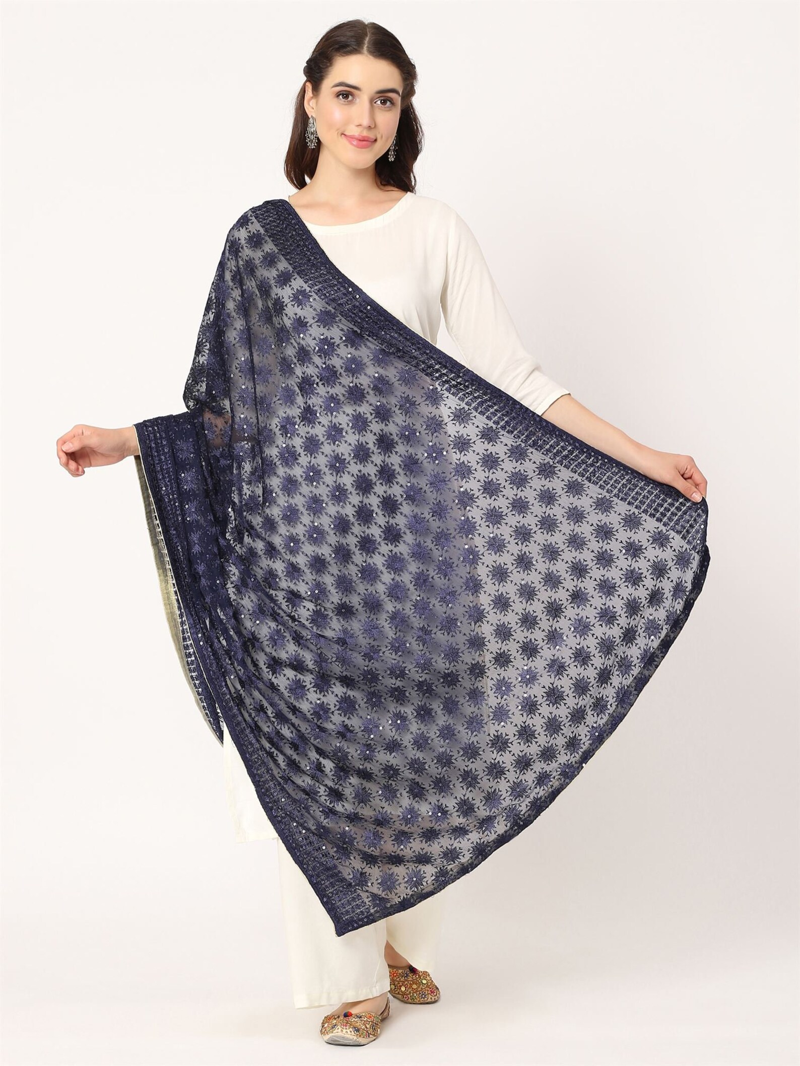 Indian Scarf Blue Sequined Phulkari Dupatta , Fulkari Chunni, Indian ...