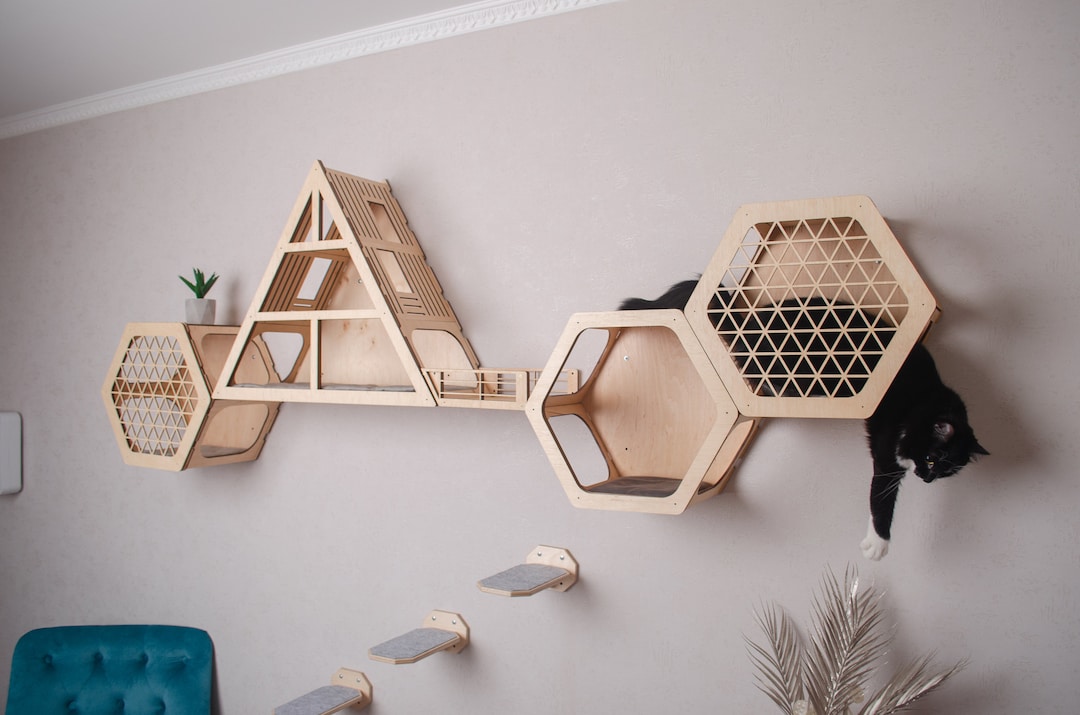 Modern Cat Wall Furniture, Cat Bed, Modern Cat Tree Wall, Hexagon Cat ...