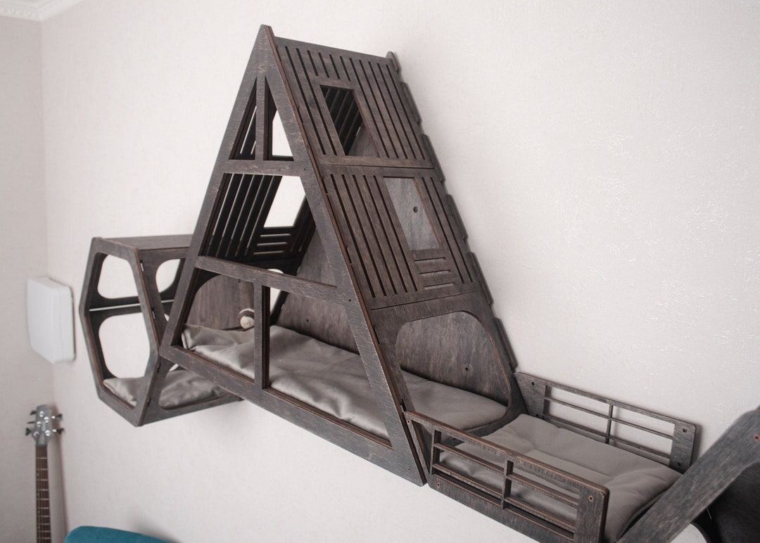 Cat Wall Furniture Triangular Cat House and Hexagon Modern - Etsy
