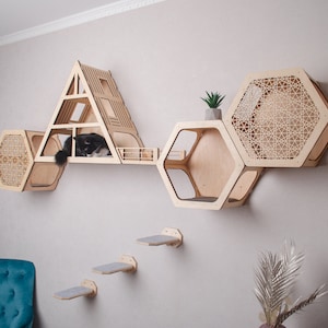 Modern Cat Wall Furniture, Cat Bed, Modern Cat Tree Wall, Hexagon Cat ...