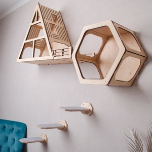 Cat Wall Furniture, Triangular Cat House and Hexagon, Modern Cat Tree ...
