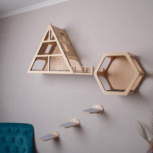 Cat Wall Furniture, Triangular Cat House and Hexagon, Modern Cat Tree ...