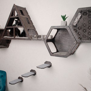 Modern Cat Wall Furniture, Cat Bed, Modern Cat Tree Wall, Hexagon Cat ...