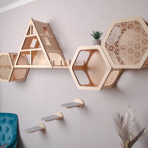 Modern Cat Wall Furniture, Cat Bed, Modern Cat Tree Wall, Hexagon Cat ...