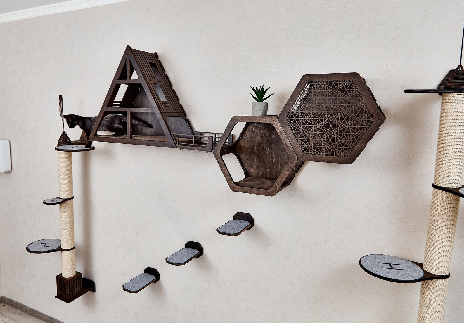 Cat House Tree Tower, Cat Wall Furniture Set, Cat Shelves, Cat Scrather ...