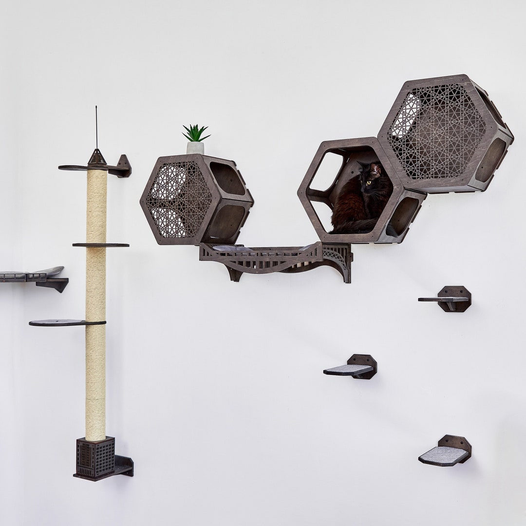 Industrial Modern Cat Wall Furniture Set, Cat Shelves, Cat Wall Shelves ...