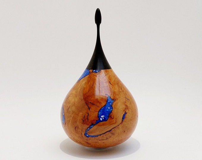 Handmade Medium Wooden Cremation Urn Made of Briar Burl With Blue ...