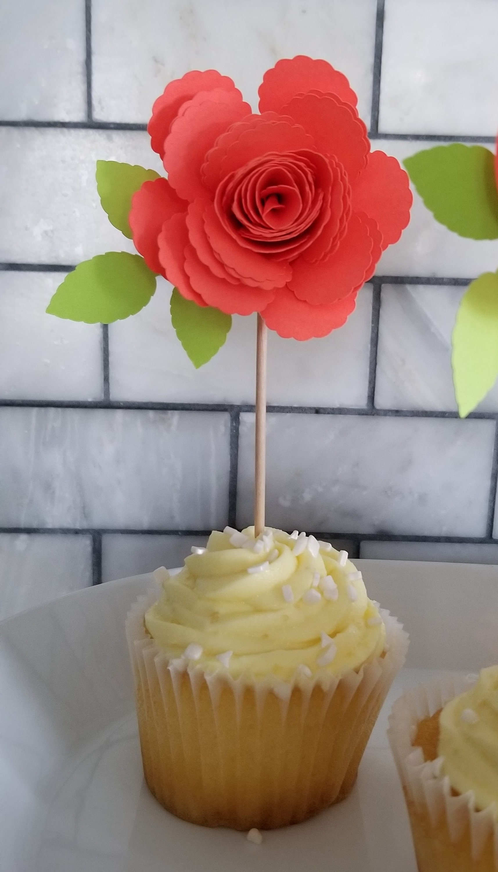 Red Flower Cupcake Toppers - Etsy