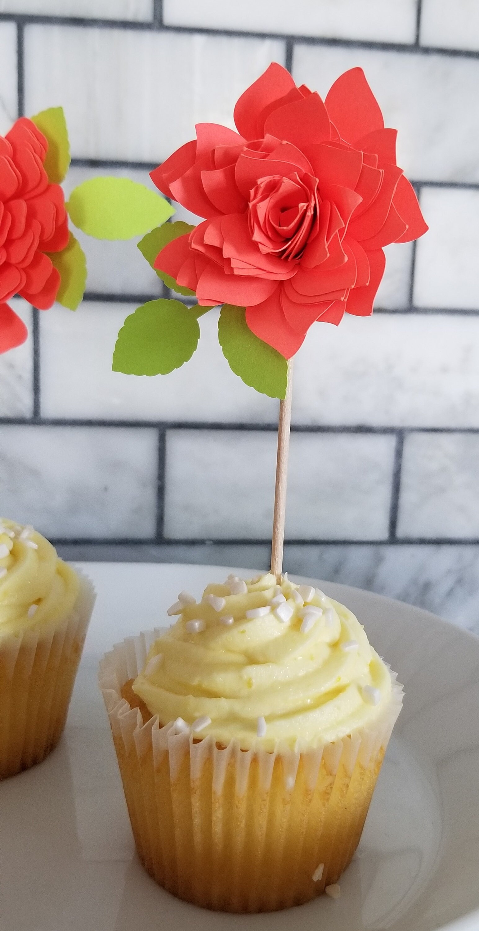 Red Flower Cupcake Toppers - Etsy