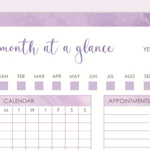 Month at a Glace Printable Planner Pages Downloadable - Etsy