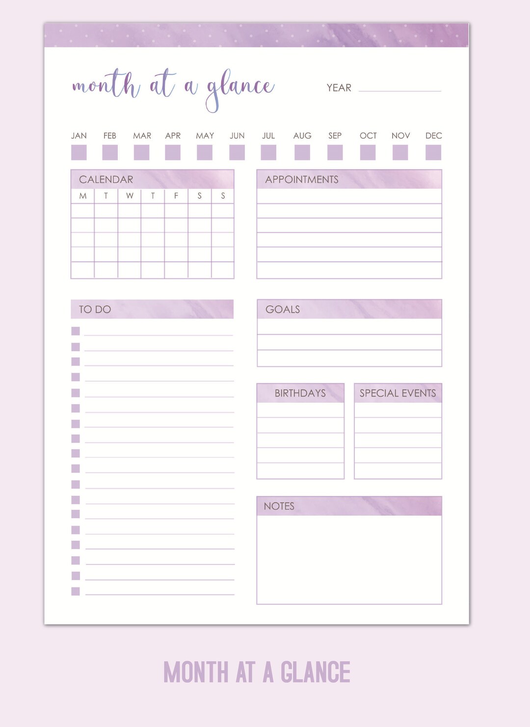 Month at a Glace Printable Planner Pages Downloadable - Etsy